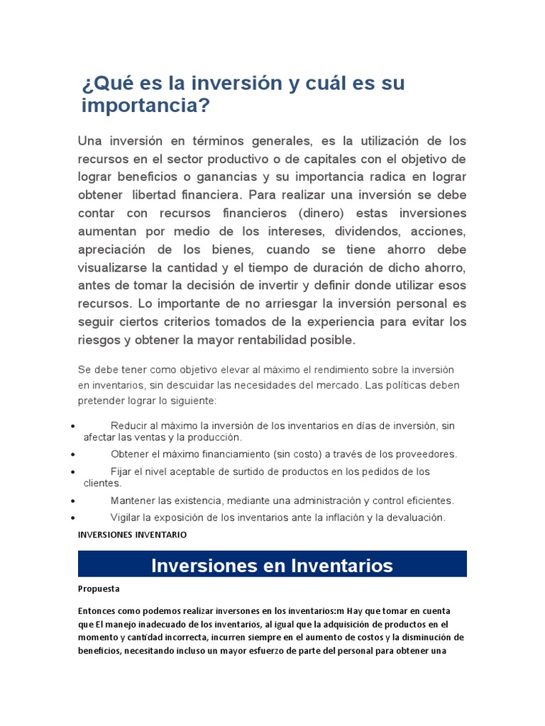 Qué Es La Inversión y Cuál Es Su Importancia | PDF | Inversiones | Empresas