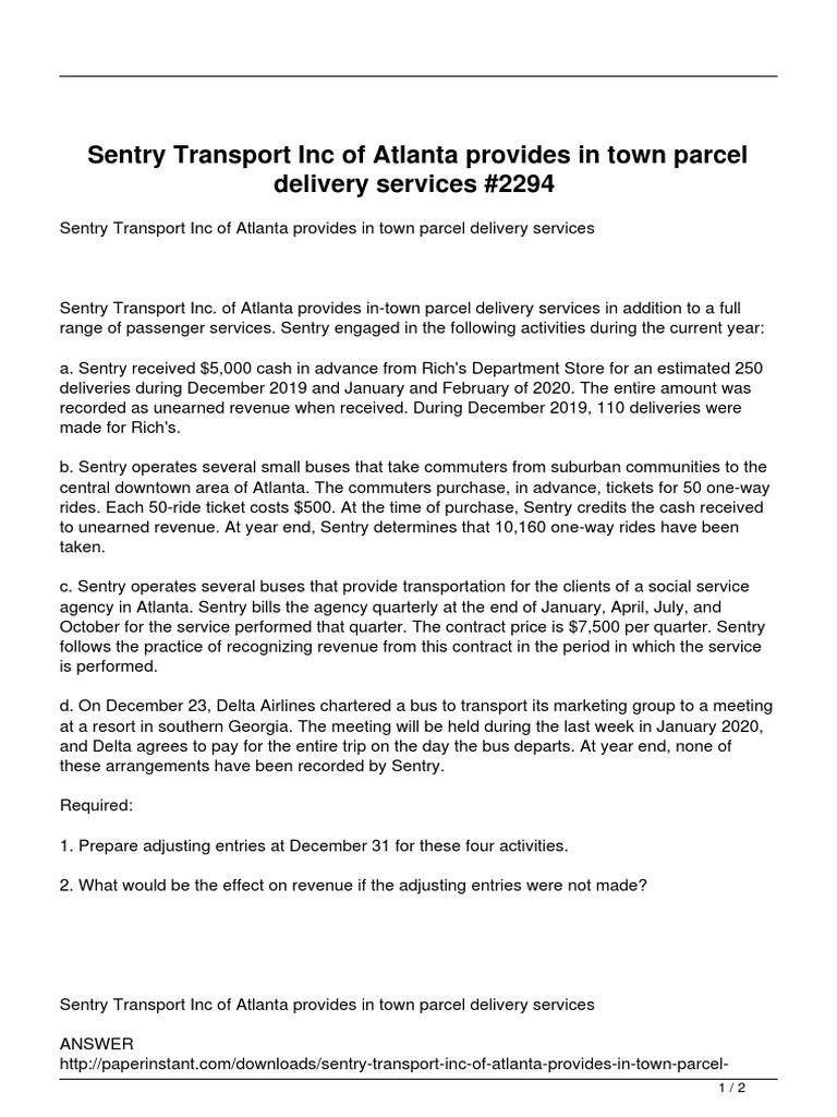 Sentry Transport Inc of Atlanta Provides in Town Parcel Delivery ...