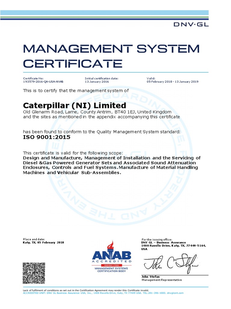 DK - Caterpillar (NI) Limited (MULTI-SITE) - DNV - ISO9001 - 2015 ...
