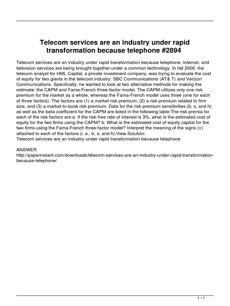 Telecom Equity Cost Analysis Methods | PDF | Computers | Technology ...