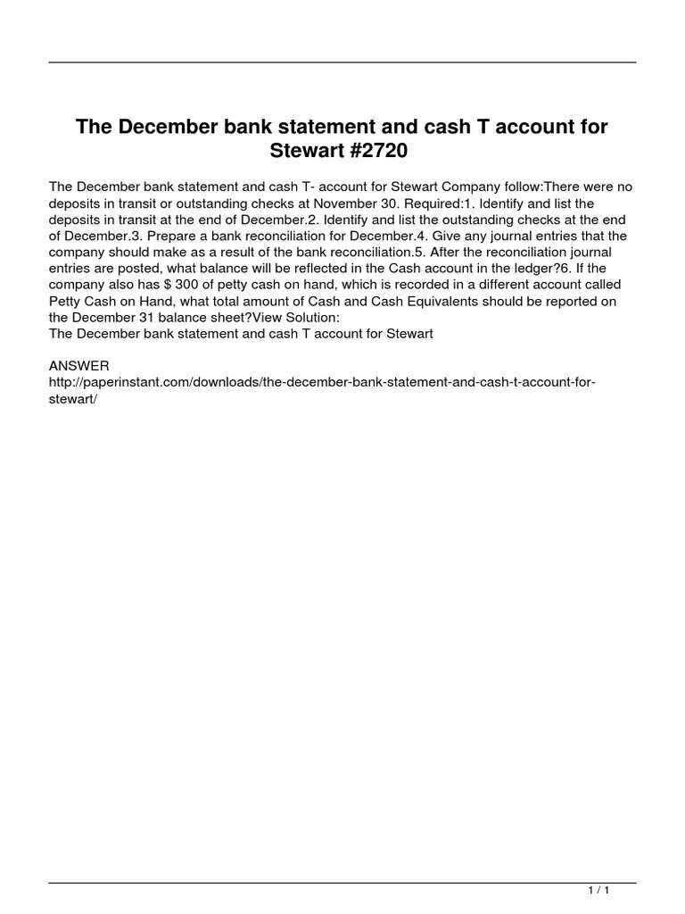 December Bank Reconciliation for Stewart | PDF