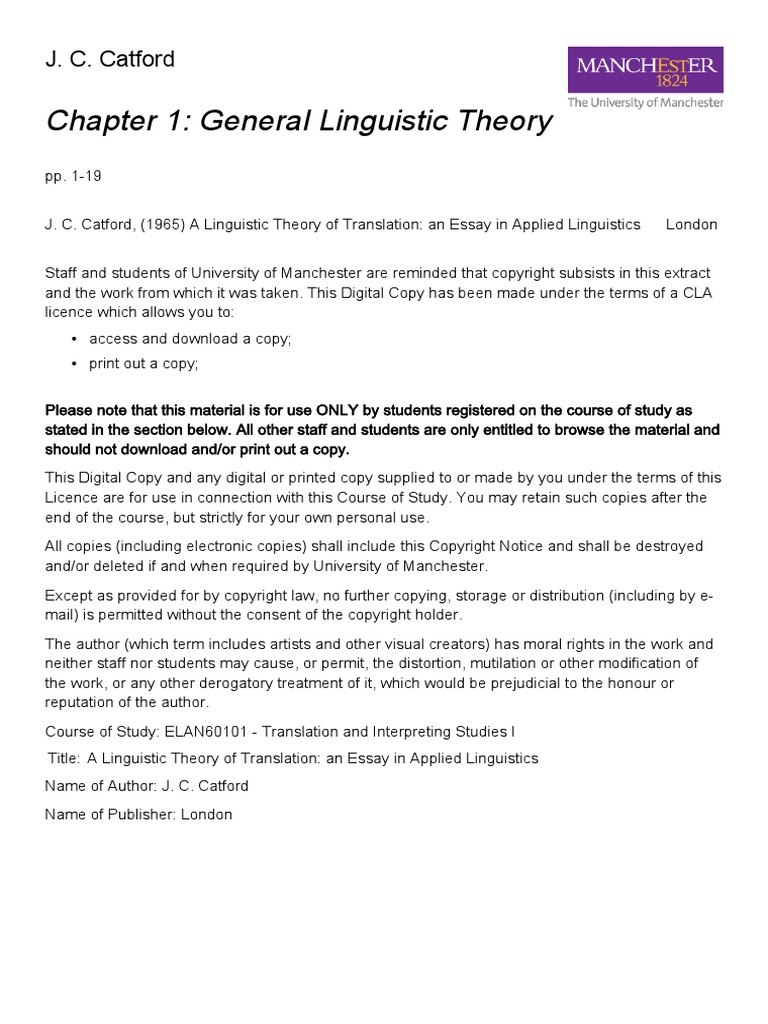 Chapter 1: General Linguistic Theory: J. C. Catford | PDF | Sentence (Linguistics) | Linguistics