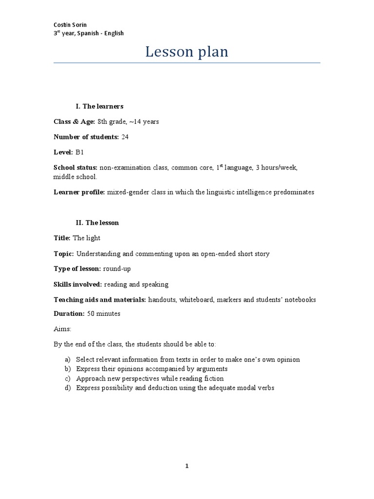 Plan de Lectie Pentru Limba Engleză | PDF | Lesson Plan | Human Nature