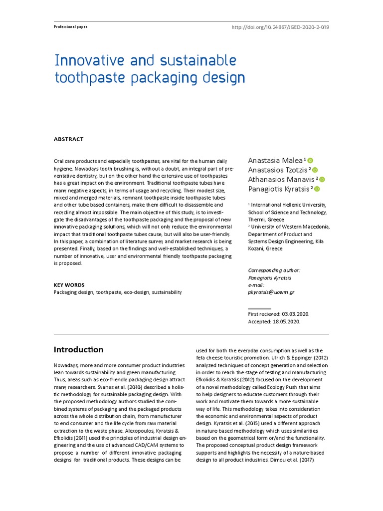 Innovative and Sustainable Toothpaste Packaging Design | PDF ...