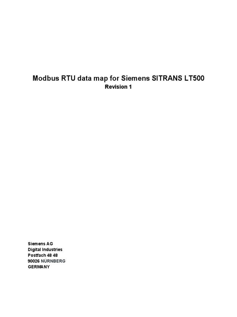 Modbus RTU Data Map For Siemens SITRANS LT500: Revision 1 | PDF | Parameter (Computer ...