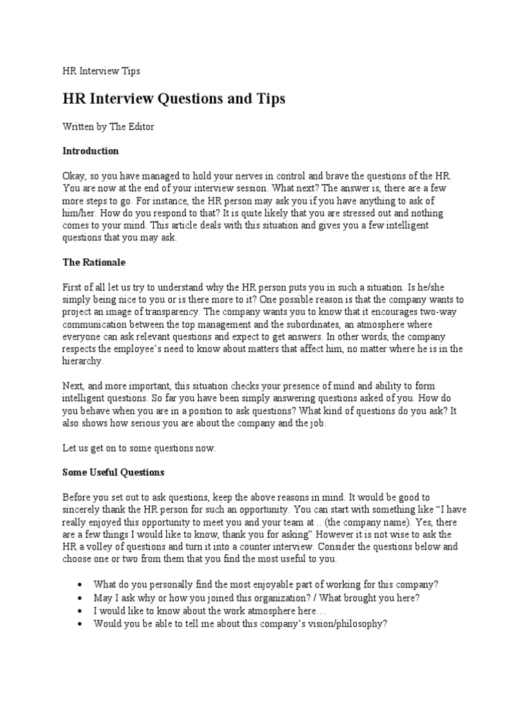 HR Interview Tips | PDF | Leadership | Engineering