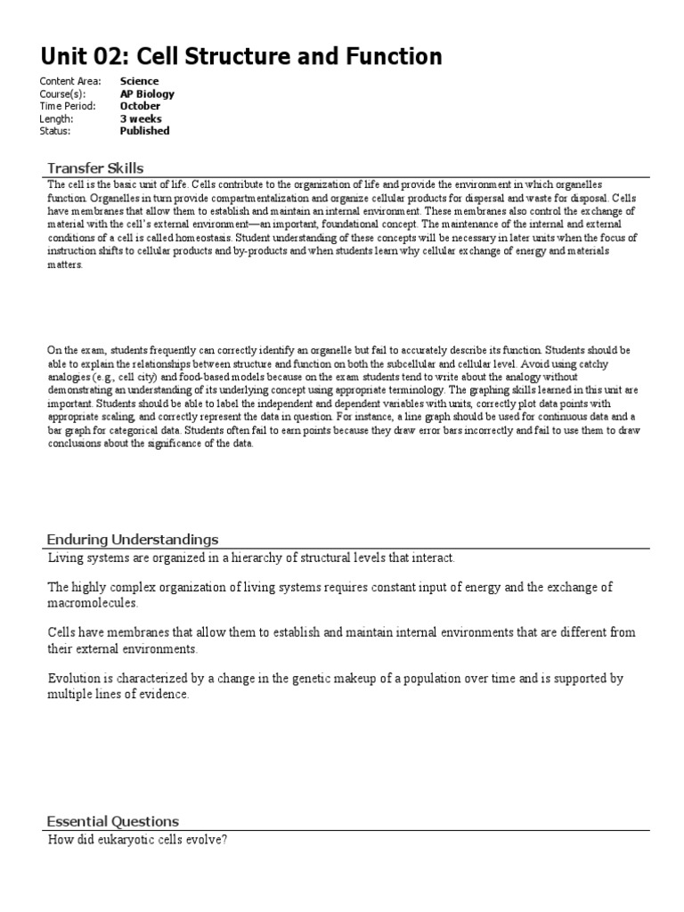 Unit - Unit 02 - Cell Structure and Function - 20210110200120 | PDF | Cell Membrane ...