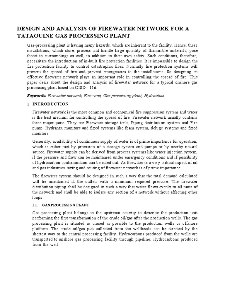 Design and Analysis of Firewater Network For A Tataouine Gas Processing ...