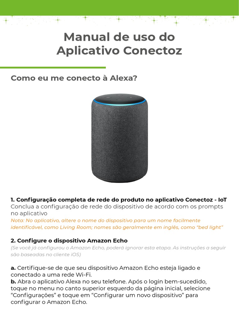 Guia de Configuração do Conectoz com Alexa | PDF | Amazon Echo | Wi-Fi