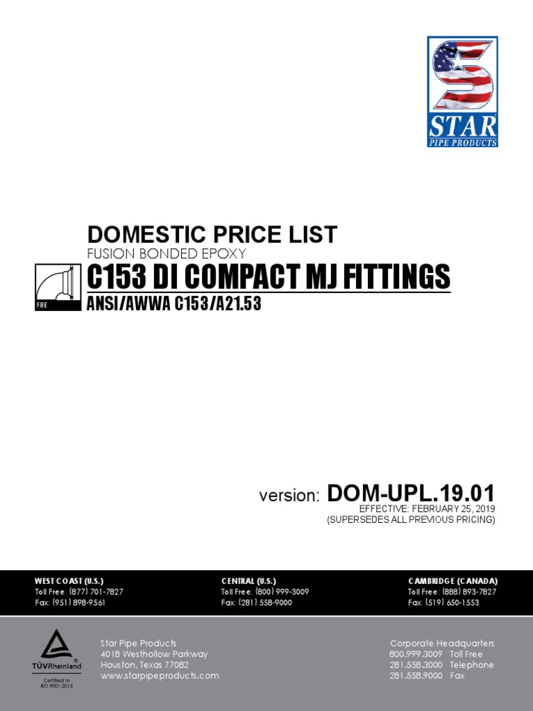 C153 Di Compact MJ Fittings: Domestic Price List | PDF | Chemical ...