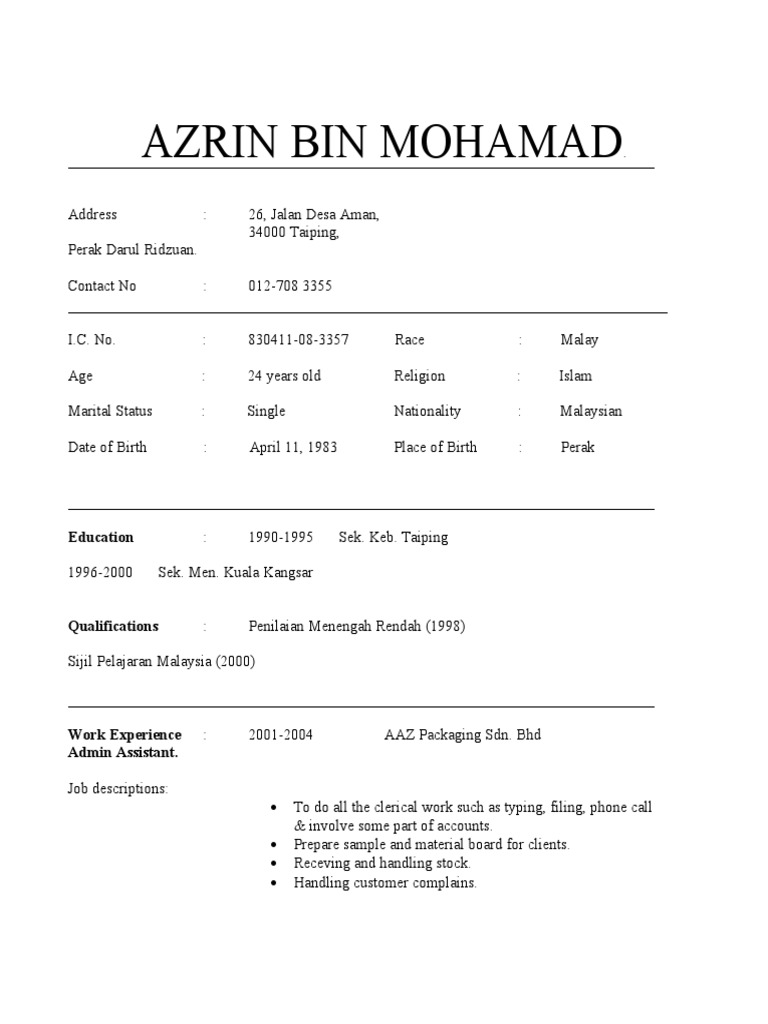 RESUME-Sample SPM | PDF | Malaysia | Business