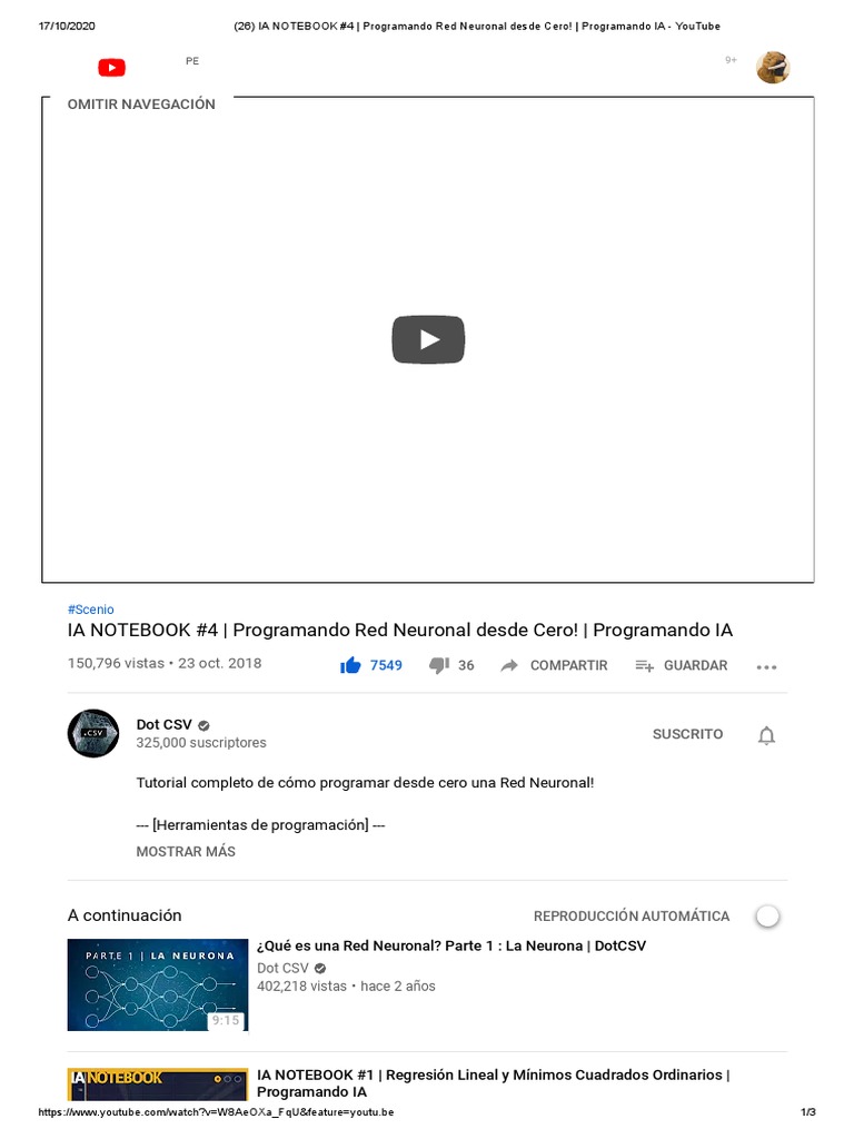 IA NOTEBOOK #4 - Programando Red Neuronal Desde Cero! - Programando IA - YouTube | PDF ...