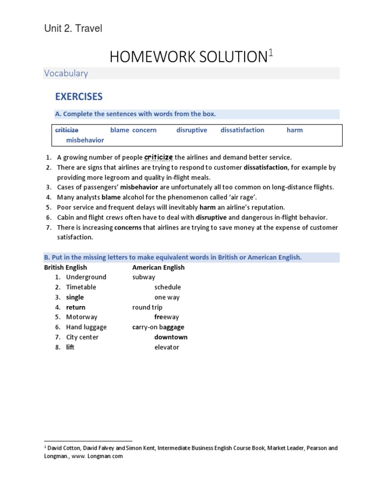 Unit 2 - TRAVEL - Homework Solution | PDF | Baggage | Aviation