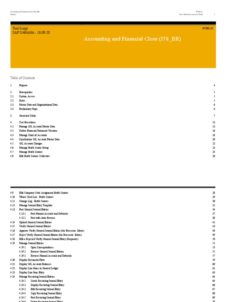 Accounting and Financial Close (J58 - BR) : Test Script SAP S/4HANA ...