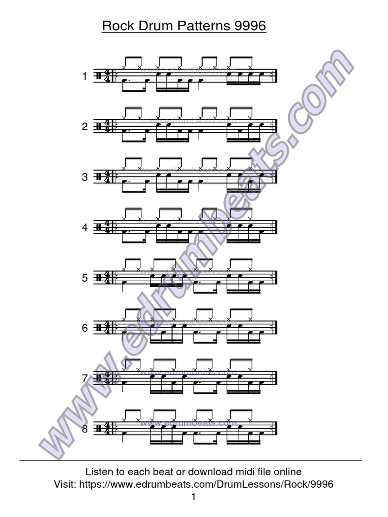 Rock Drum Patterns 9996: Listen To Each Beat or Download Midi File ...