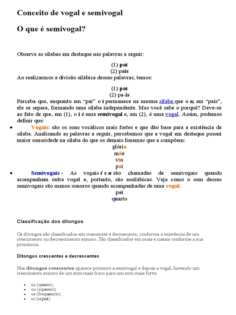 Conceito de Vogal e Semivogal | PDF | Vogal | Sílaba