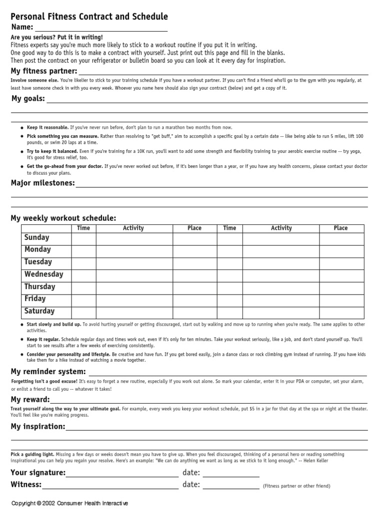 Personal Fitness Contract and Schedule Template | PDF | Physical ...