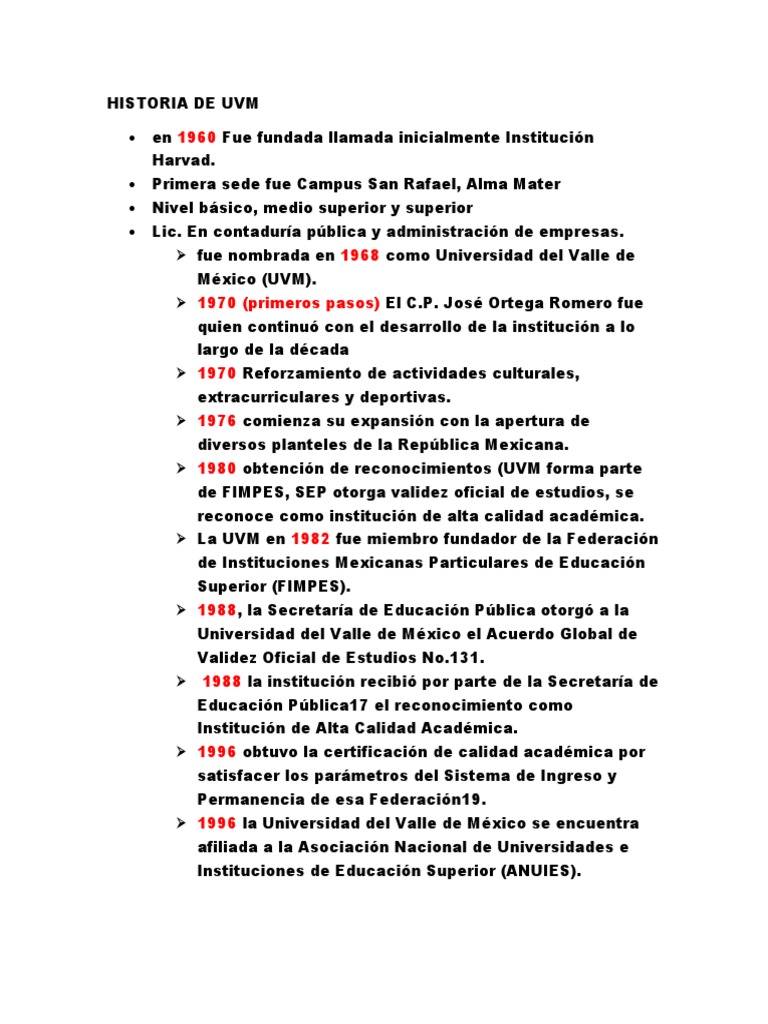 Historia de Uvm | PDF | Educación avanzada