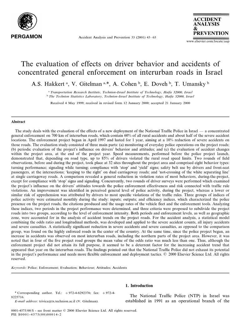 The Evaluation of Effects On Driver Behavior and Accident - 2001 ...