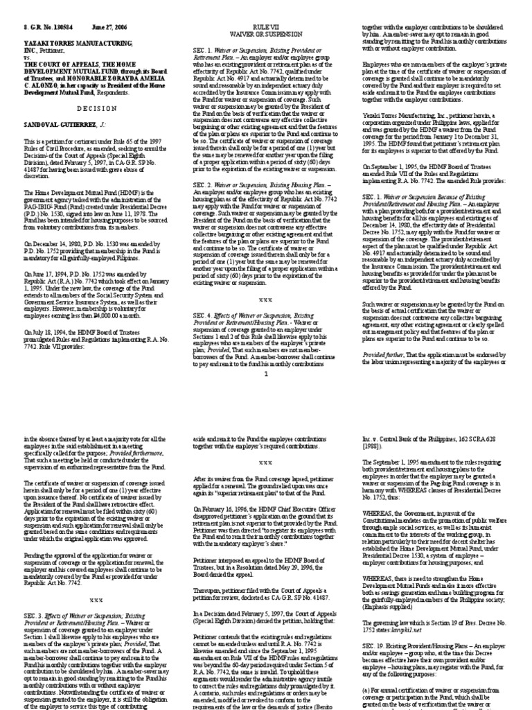 Yazaki Torres Manufacturing Vs CA (GR No. 130584, June 27, 2006) | PDF ...