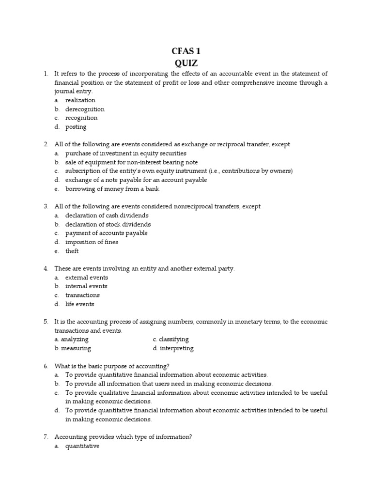 Cfas 1 Quiz | PDF