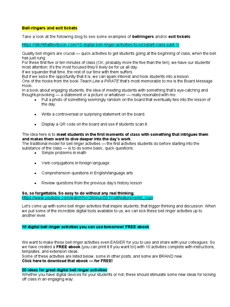 Bell-Ringers and Exit Tickets | PDF | Software | Computing And ...