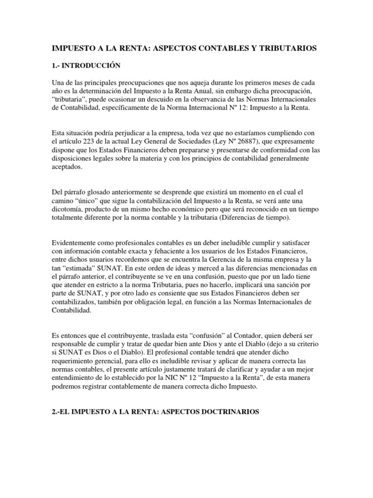 Impuesto A La Renta Aspectos Contables y Tributarios | PDF ...