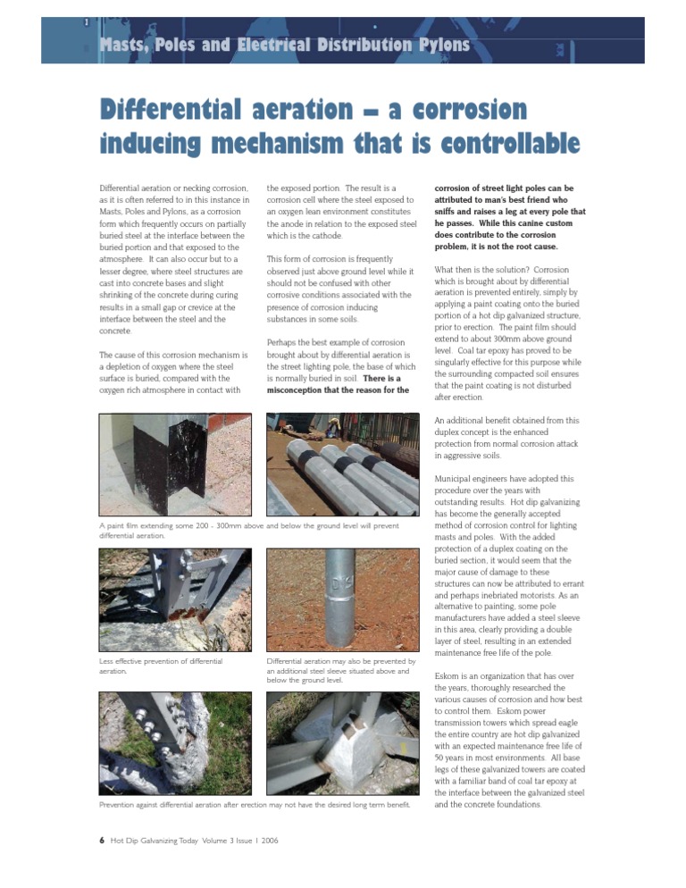 Differential Aeration Corrosion in Poles | PDF | Galvanization | Corrosion