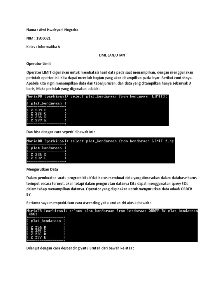 Alwi Iswahyudi Nugraha - A - Tugas DML Lanjutan Modul 7 | PDF