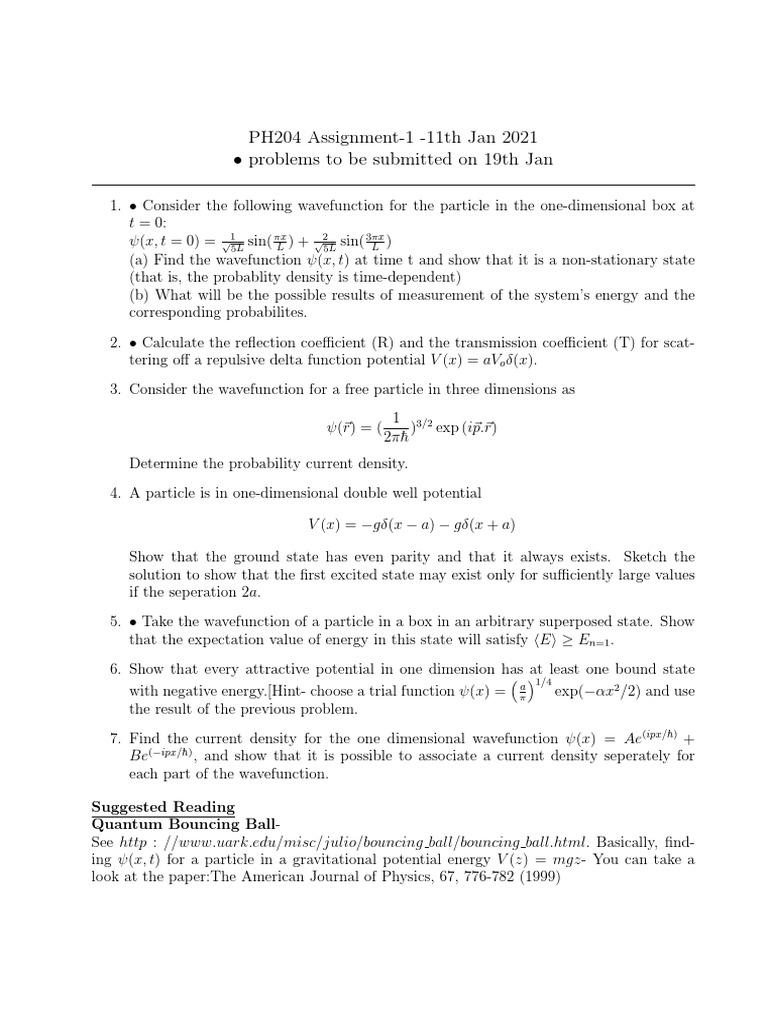 QM I Assignment 1 | PDF | Wave Function | Applied And Interdisciplinary Physics
