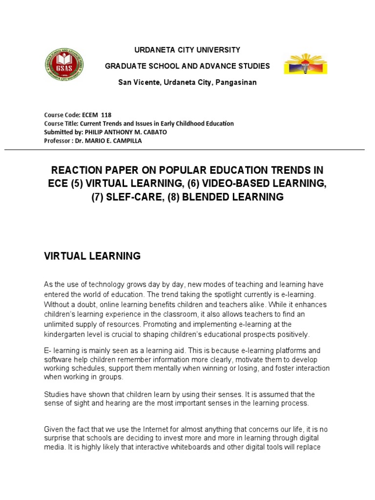 Reaction Paper On Popular Education Trends in Ece (5) Virtual Learning ...