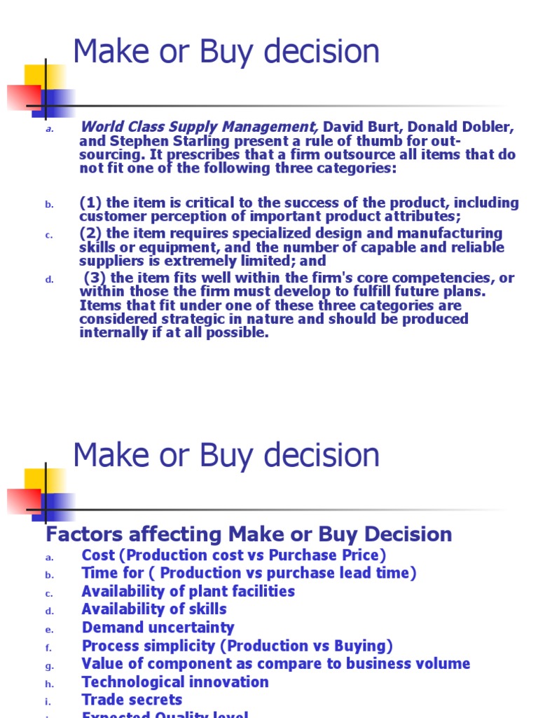 Make or Buy Decision Analysis Guide | PDF | Outsourcing | Cost
