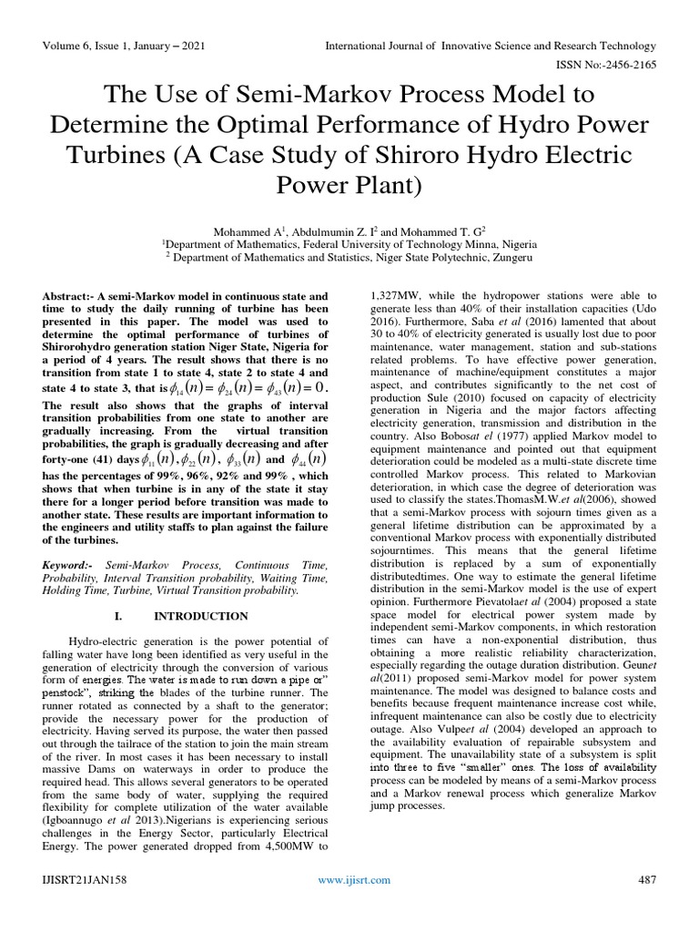 The Use of Semi-Markov Process Model To Determine The Optimal Performance of Hydro Power ...