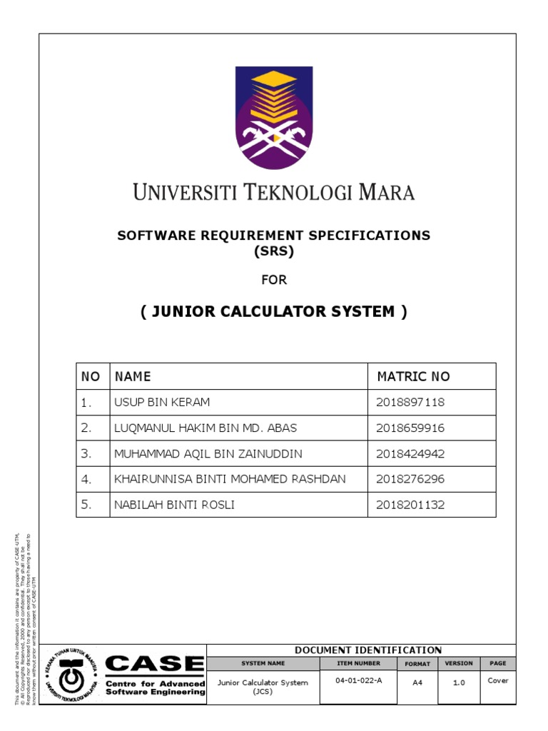 (Junior Calculator System) : Software Requirement Specifications (SRS ...
