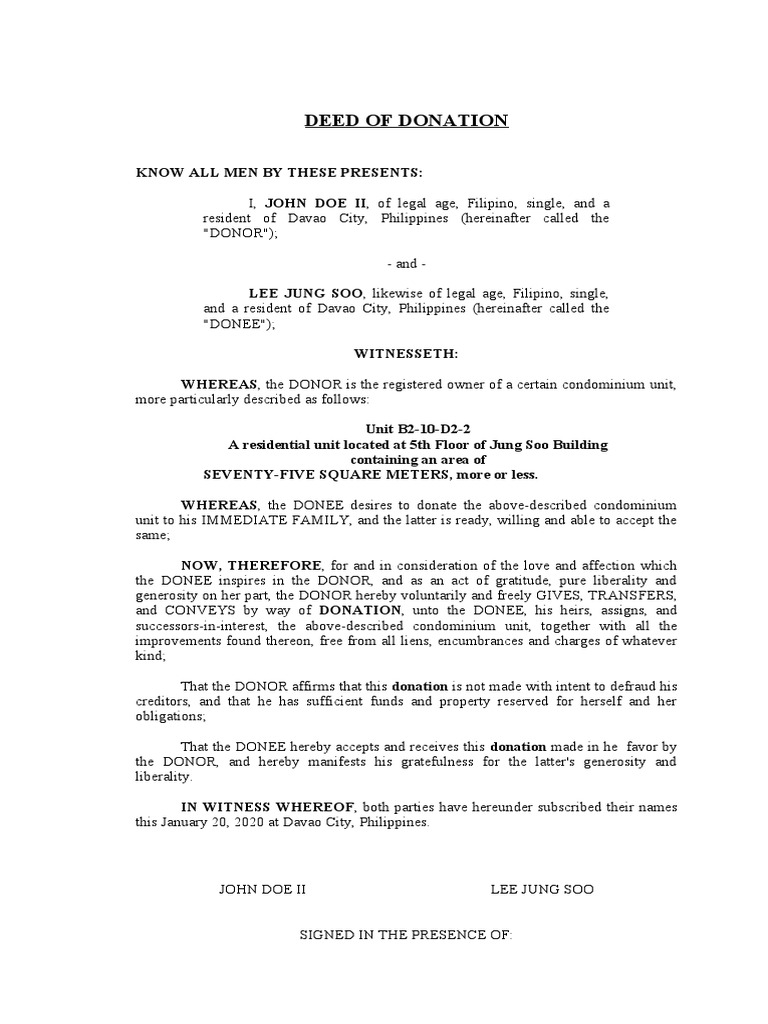 Deed of Donation | PDF | Civil Law (Legal System) | Law And Economics