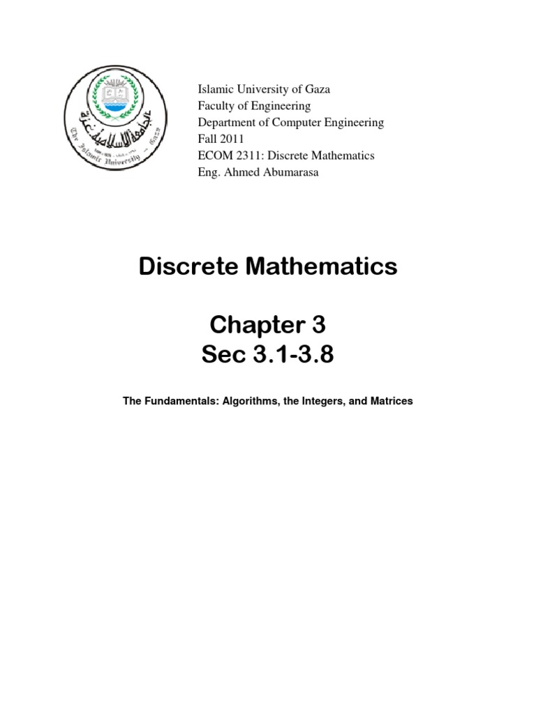 Discrete Mathematics: Algorithms, Integers, and Matrices | PDF | Algorithms | Integer