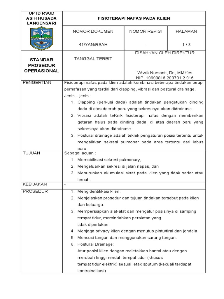 Sop Fisioterapi Nafas Pada Klien | PDF