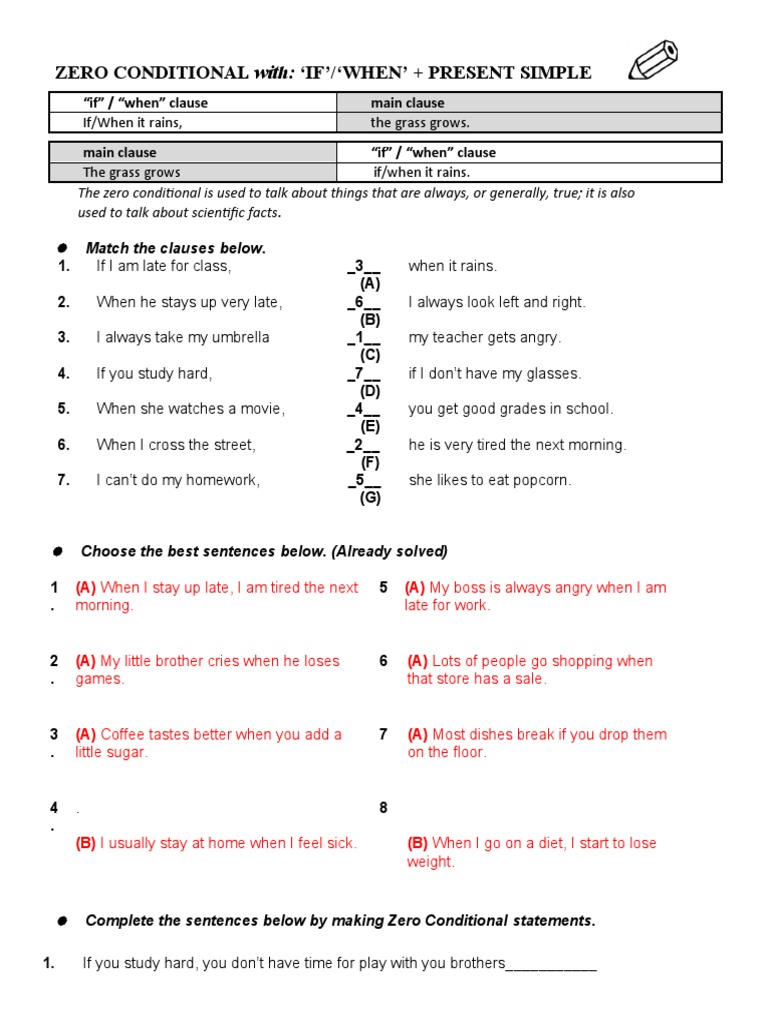 Zero Conditional With: If'/ When' + Present Simple | PDF