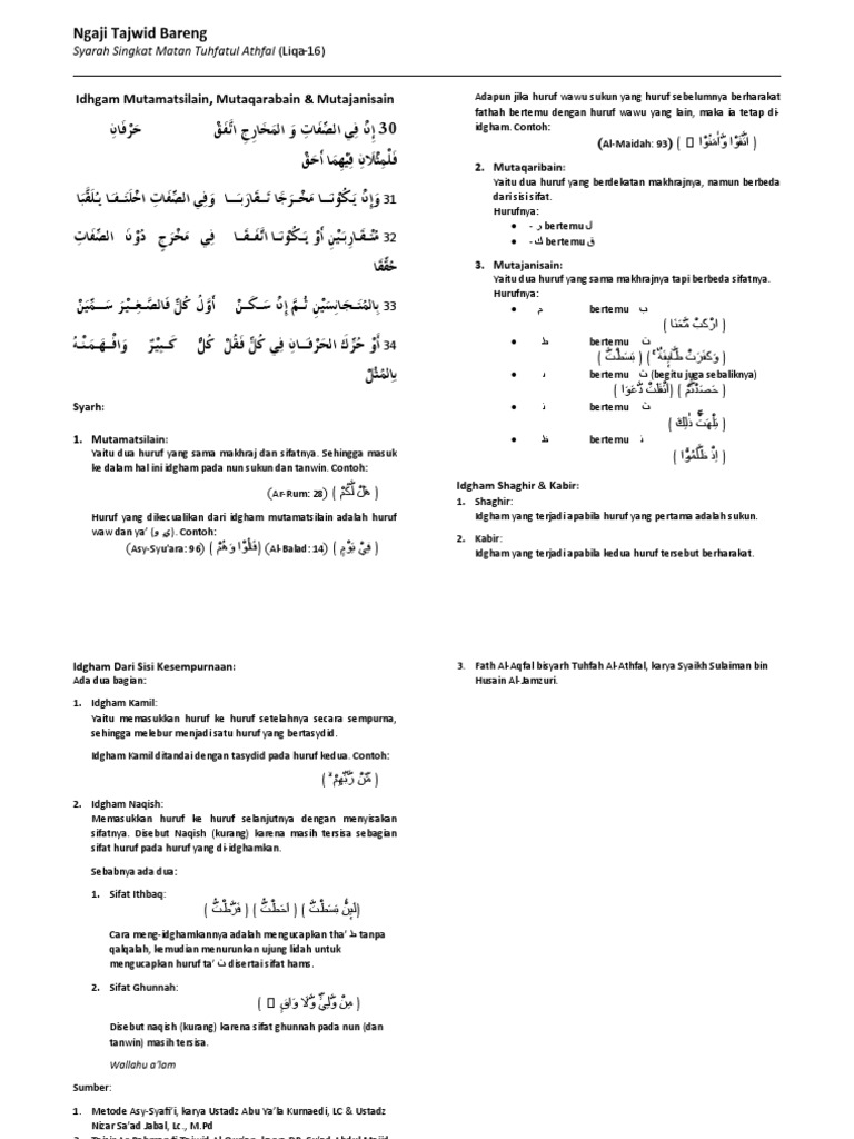 Idgham Mutamatsilain, Mutaqaribain, Mutajanisain | PDF