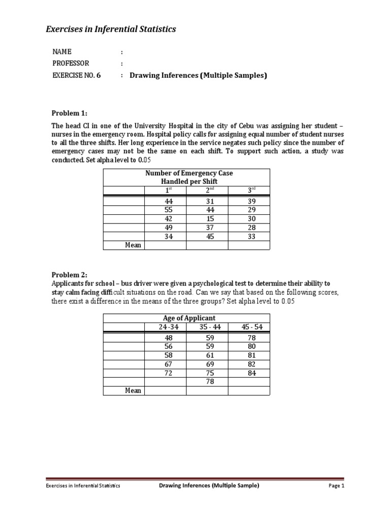 Statistics Exercise No.6 | PDF