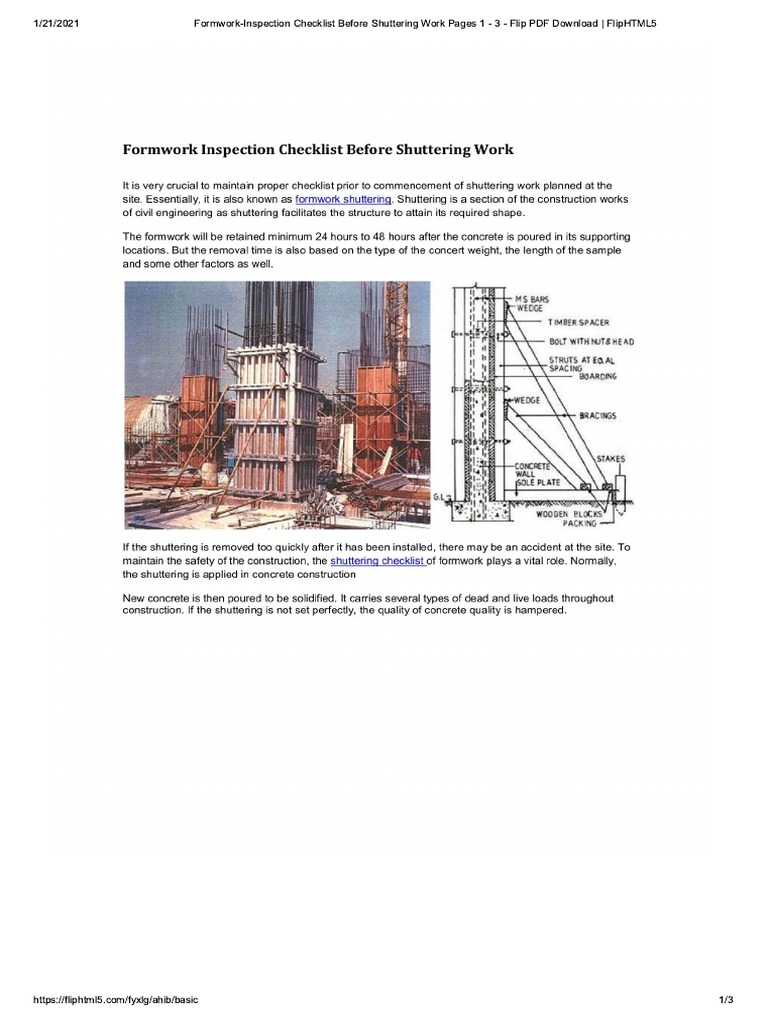 Formwork-Inspection Checklist Before Sh.. | PDF