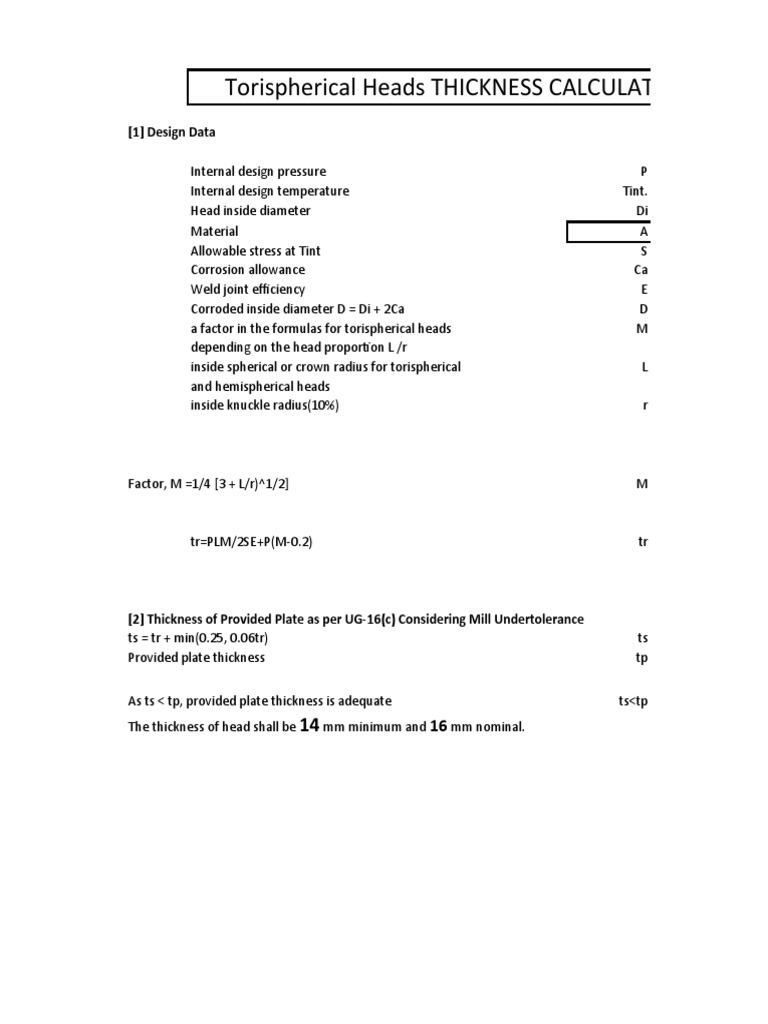Torispherical Heads THICKNESS CALCULATION FOR INTERNAL PRESSURE | PDF