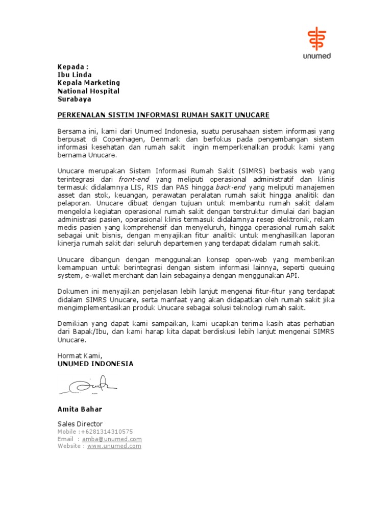Proposal SIMRS Unucare Kepada National Hospital | PDF