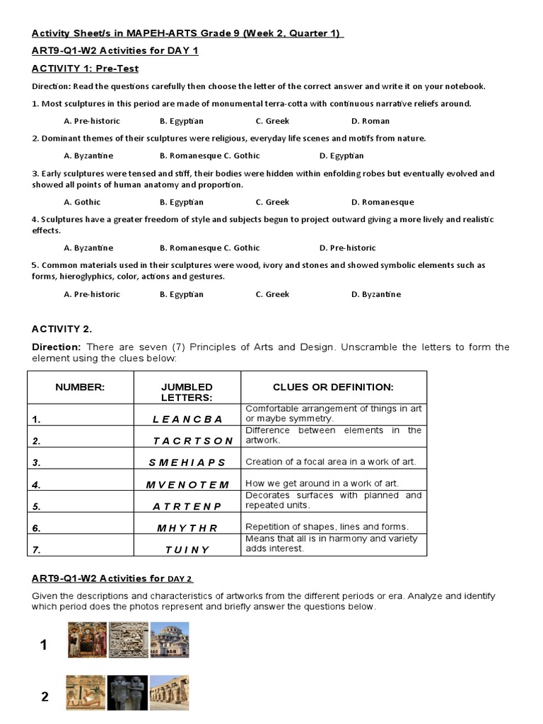 Activity Sheets-Arts, Quarter 1, Week2 | PDF | Sculpture | Paintings