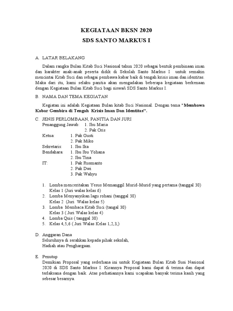 Proposal Kegiatan BKSN Tahun 2020 | PDF