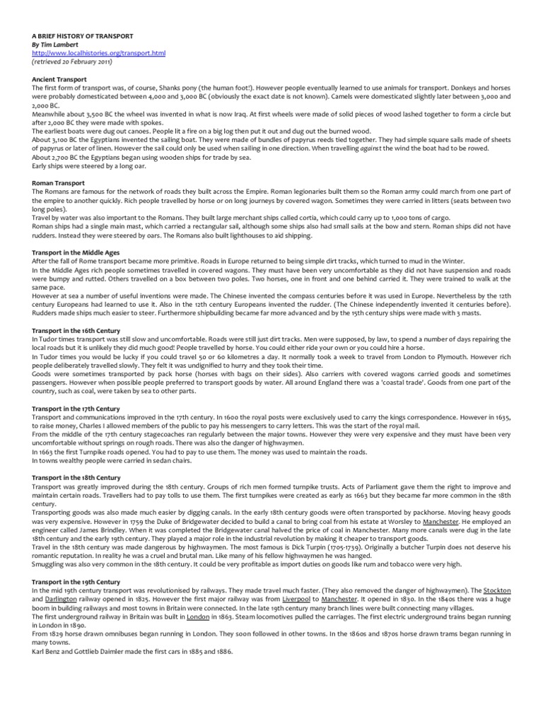 A Brief History of Transport | PDF | Rudder | Rail Transport