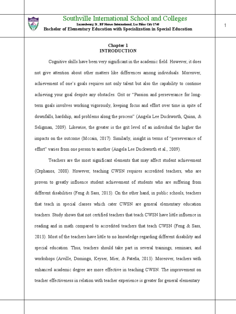 Final - Grit and Teacher Effectiveness of General Elementary Education ...