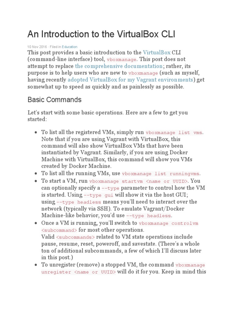 An Introduction To The VirtualBox CLI | PDF | Virtual Machine | Command ...