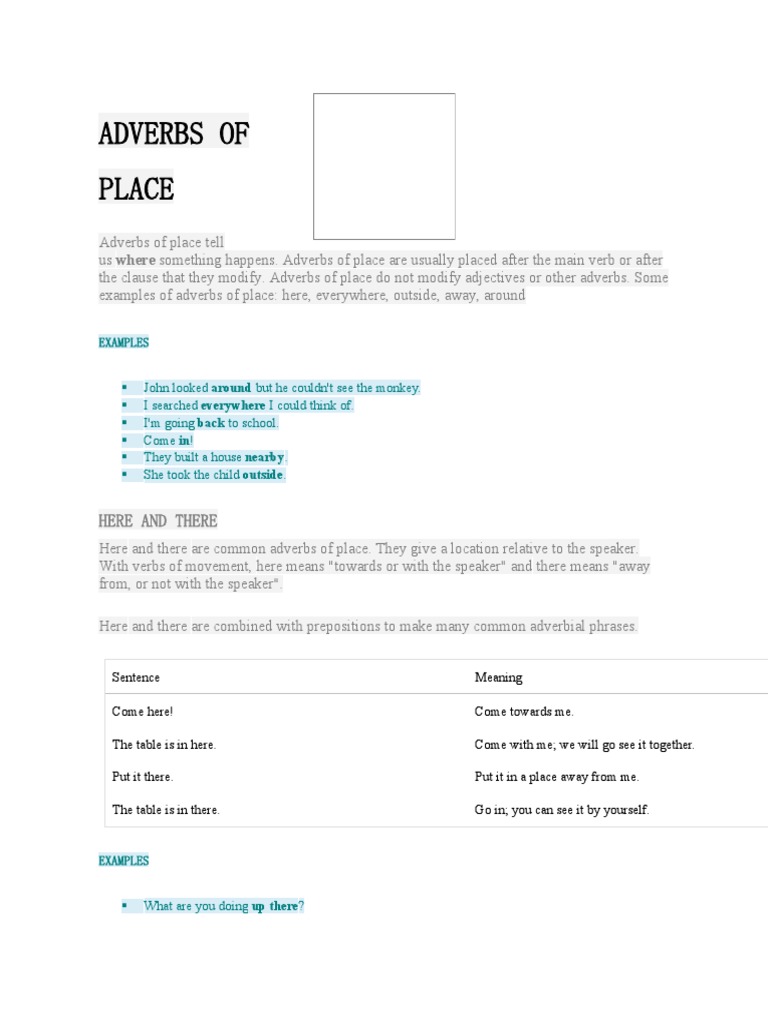Adverbs of Place: Here and There | PDF | Adverb | Semantics