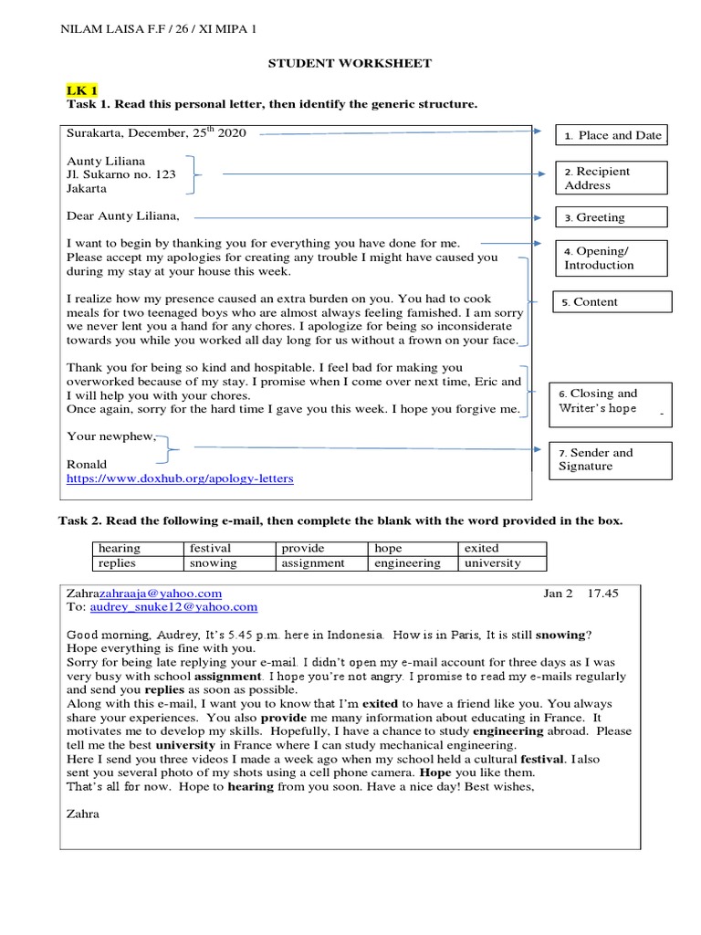 Personal Letter Structure Worksheet | PDF | Self-Improvement | Wellness